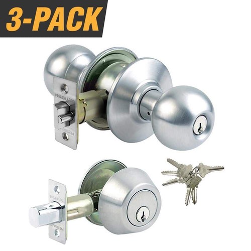 New Stainless Steel Grade 3 Combo Lock Set w/Entry Door Knob and ...