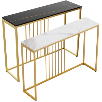 Konsolentisch Gold Metall Beistelltisch Flurtisch in Marmor Stil 100 ...