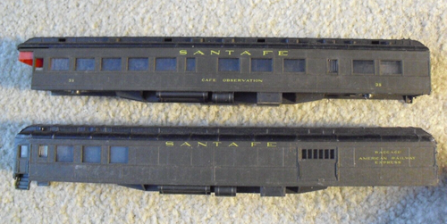 Lot of 2 Vintage HO Scale Rivarossi Santa Fe Cafe and Baggage Car ...