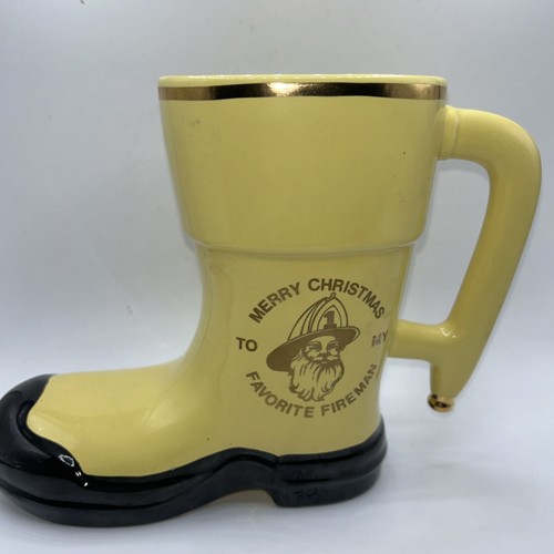 VTG “MERRY CHRISTMAS TO MY FAV. FIREMAN” BEER STEIN BOOT MUG LEWIS BROS ...