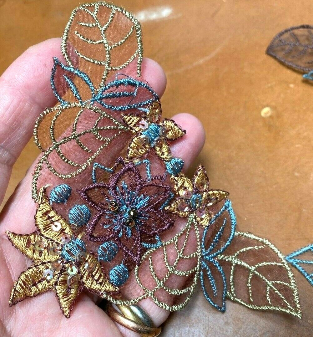 embroidered applique yoke flowers sequins beads 4x5.25" layered 1pc ...