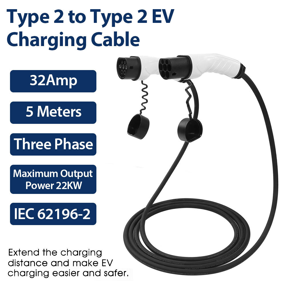 32A 22kW Type2 to Type 2 EV 5M Charging Charger Power Cable BYD Tesla ...