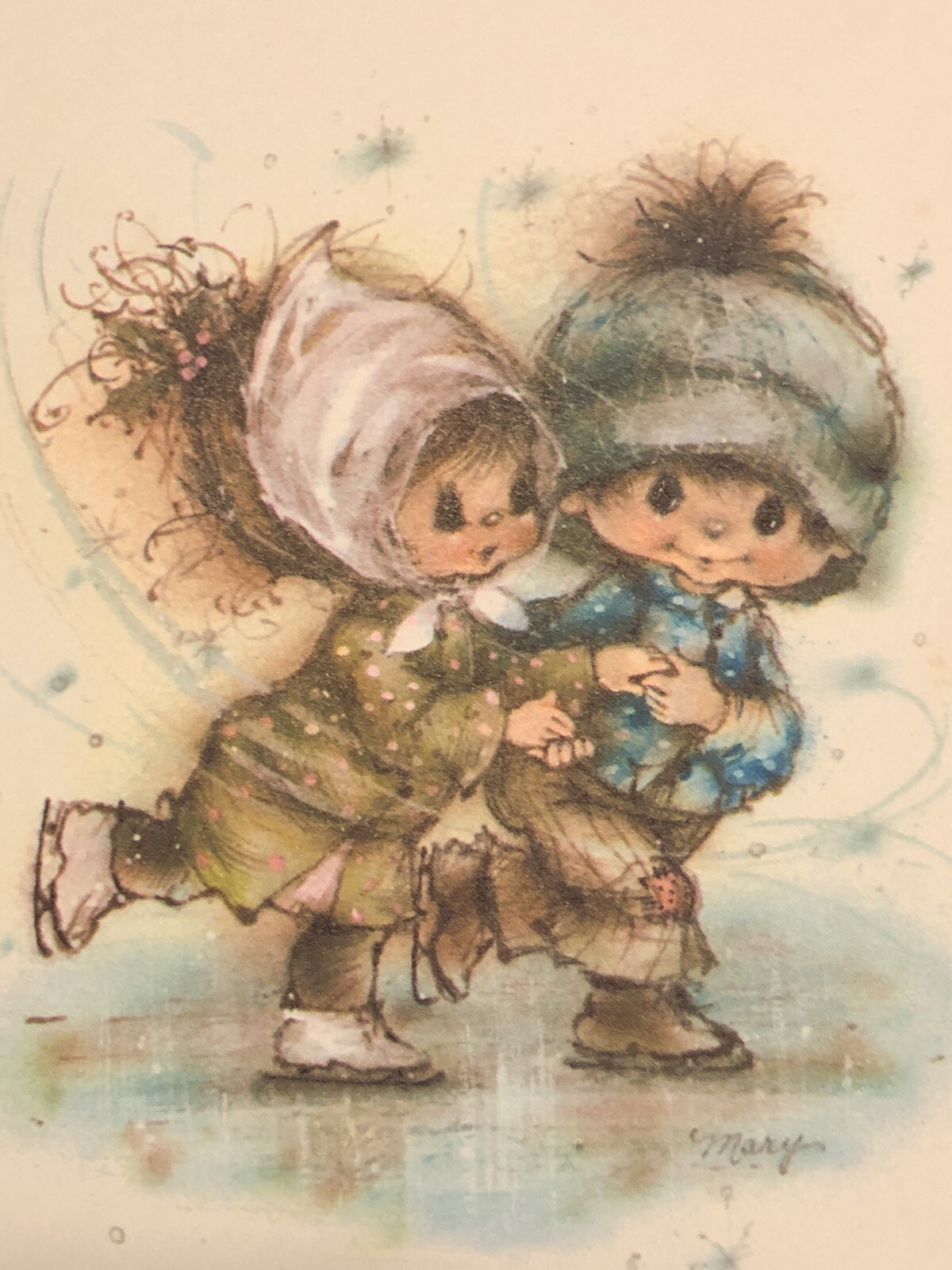Vintage Hallmark Charmers Mary Hamilton Christmas Card ~ Boy & Girl Ice ...