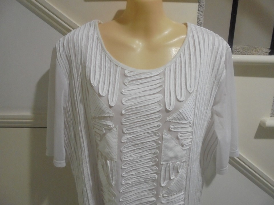 BELLINA NWOT SIZE XXL 16 White Chiffon Ribbon Embroidery LINED TOP ...