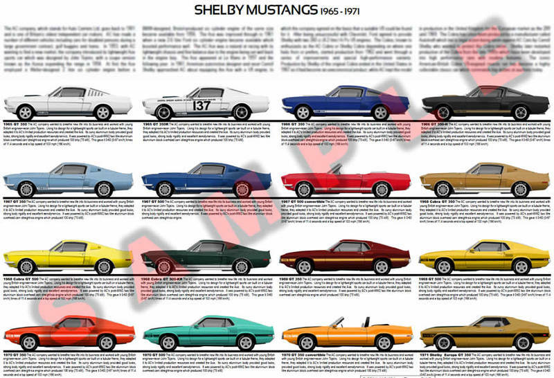 Shelby Mustangs evolution chart poster print GT 350 GT 500 350-H 500-KR ...