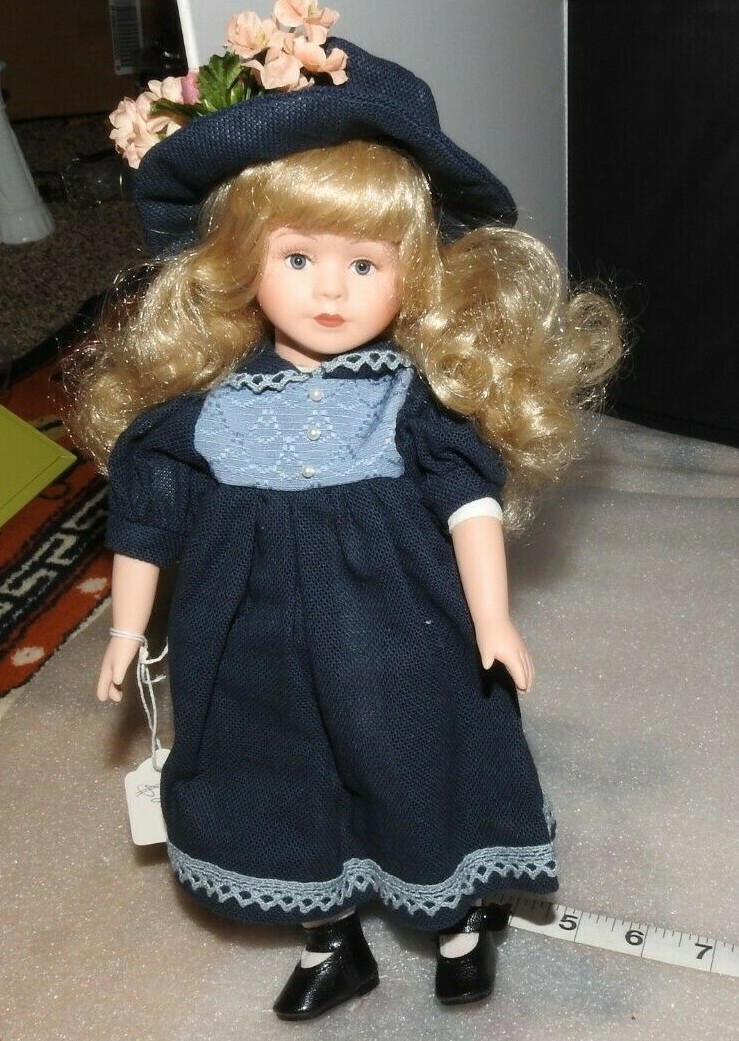 Delton Girl in Black dress and hat Porcelain Doll 12" New in the Box | eBay