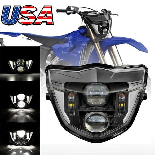 US Dirt Bike LED Headlight Hi/Low Beam DRL For Yamaha WR250F WR450F ...