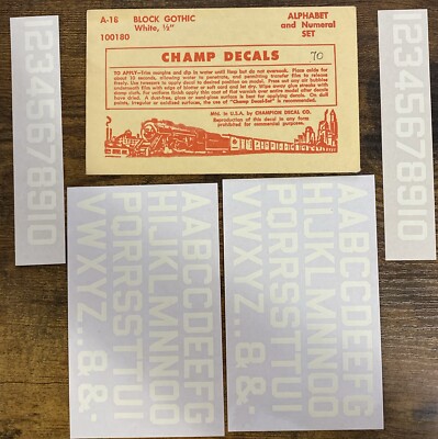 Vintage Champ Decals #A-18 Block Gothic White 1/2 HO 100180 | eBay