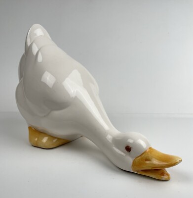 Vintage Large White Ceramic Duck Goose Bending Over Figurine 6” | eBay