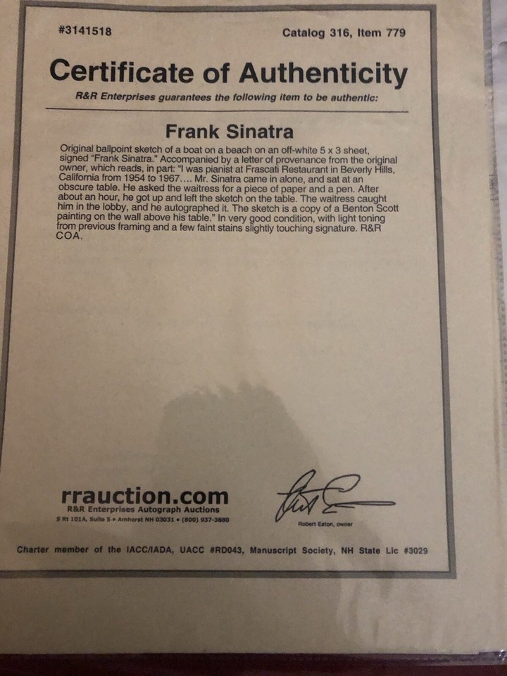 Vtg Hand Drawn Art Work And Signature Autograph Frank Sinatra Art Pack ...