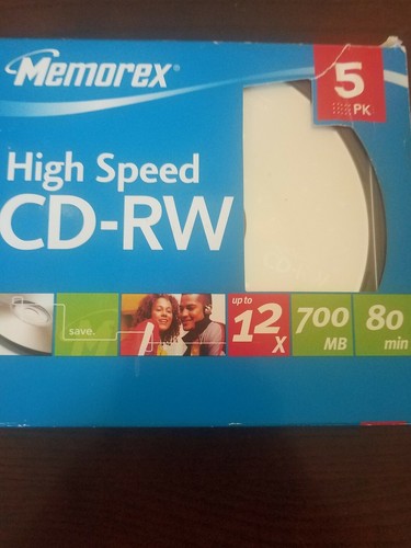 Memorex High Speed CD-RW 12x 700MB Rewritable CD w/Jewel Case 5 Pack ...