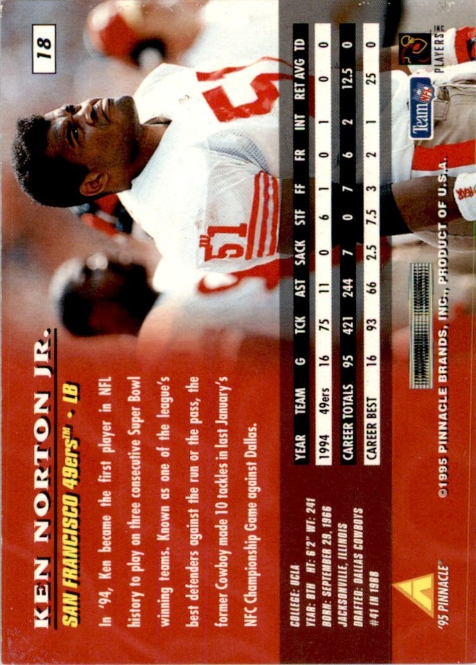 1995 Pinnacle Ken Norton Jr. San Francisco 49ers #18 | eBay