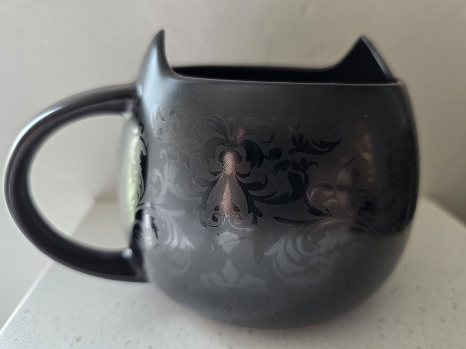Cat Lady Box Black Cat Ear Coffee Mug Ceramic Tea CUp 12oz BLK Filigree ...