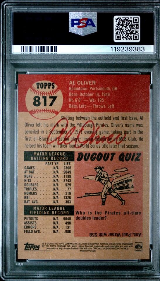 2025 Topps Living Set #817 Al Oliver PSA 9 Mint Card 119239383 | eBay