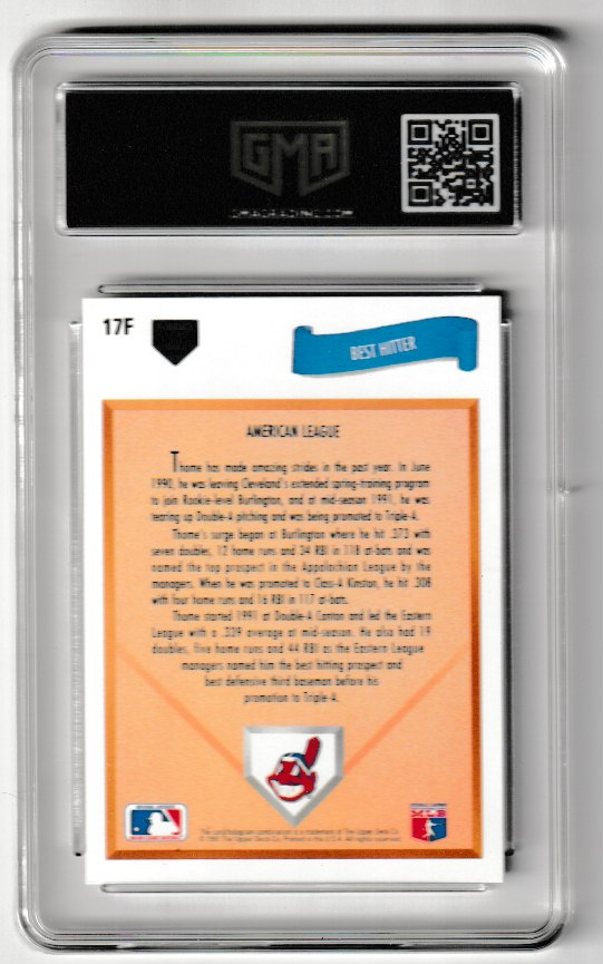 1991 Upper Deck Final Edition Jim Thome Rookie Baseball Card #17F GMA 8 ...