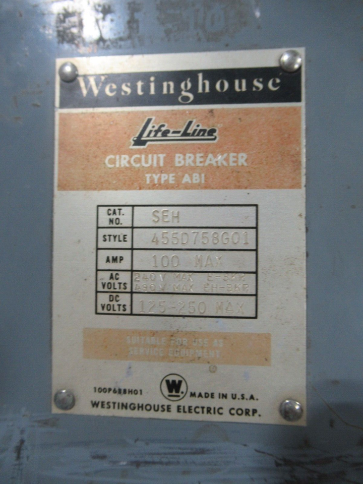 Westinghouse SEH, 10A, 480V, 3P, E EH VINTAGE Circuit Breaker Enclosure ...