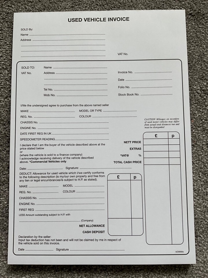 USED CAR VEHICLE SALES INVOICE PAD AND WARRANTY PAD FOR BUYING ...