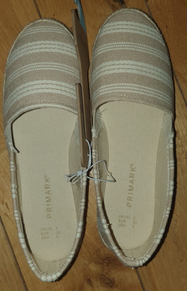 PRIMARK Womens Beige Cream Striped Flat Plimsoles Shoes Loafers 6 39 ...