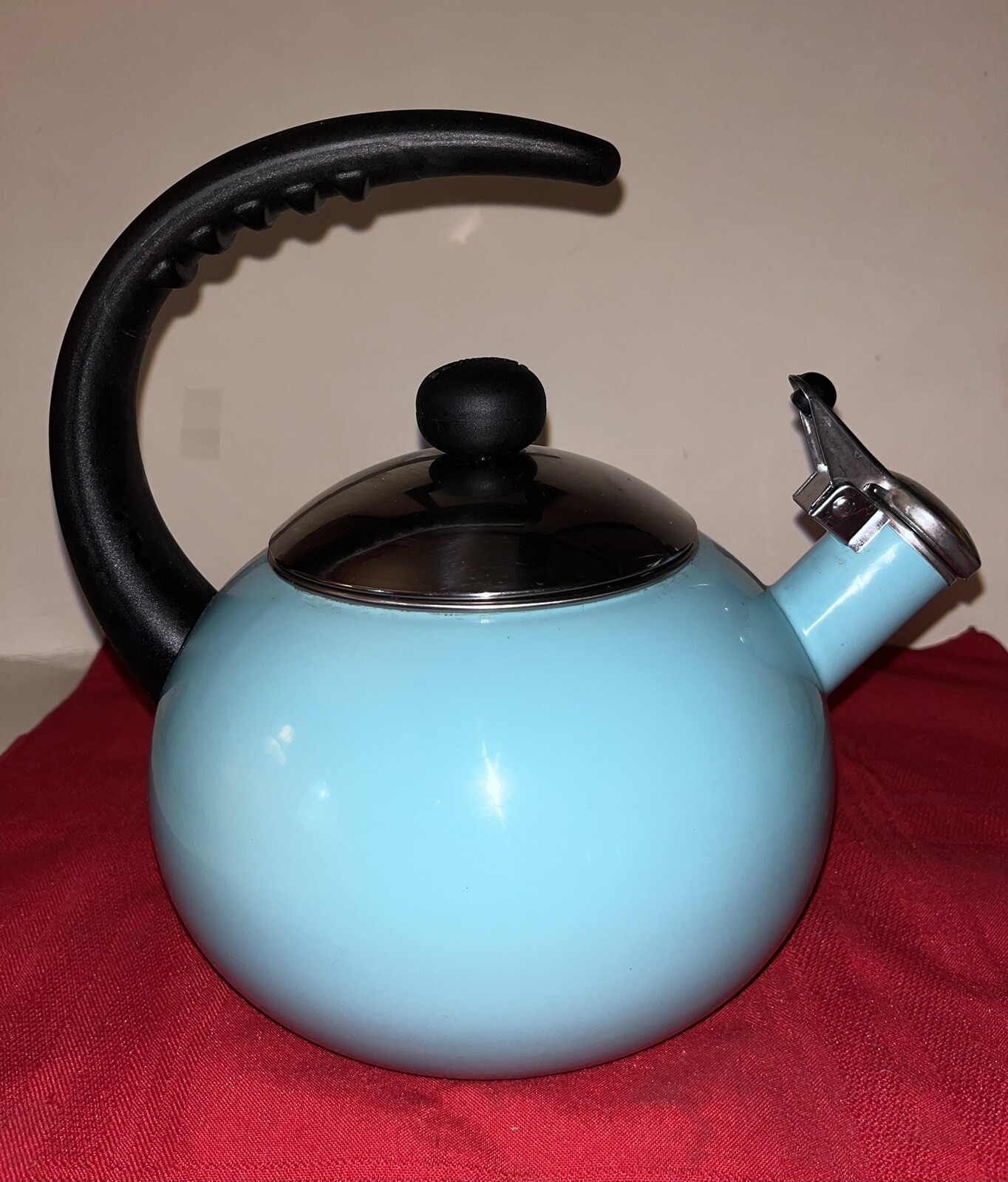 TEAL BLUE FARBERWARE 2 QT. ENAMEL WHISTLING TEA KETTLE BLACK STAY COOL ...