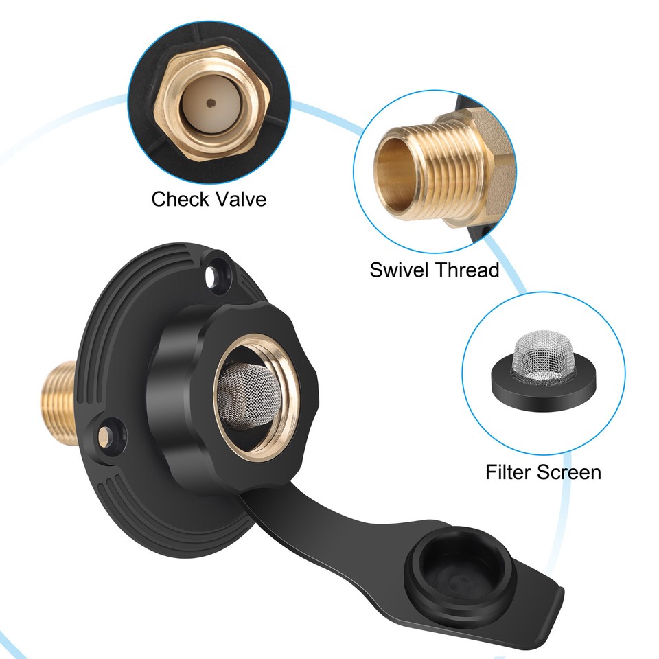 Brass RV City Water Inlet Kit with Check Valve 3/4" NH Female to 1/2 ...
