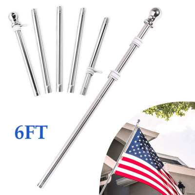 6ft Flag Pole Stainless Wall Mountable Tangle Free Rings Heavy Duty ...