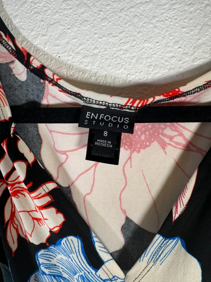 Enfocus Studio Black Floral Maxi Sleeveless Comfortable Summer Casual Dress | 8 | eBay