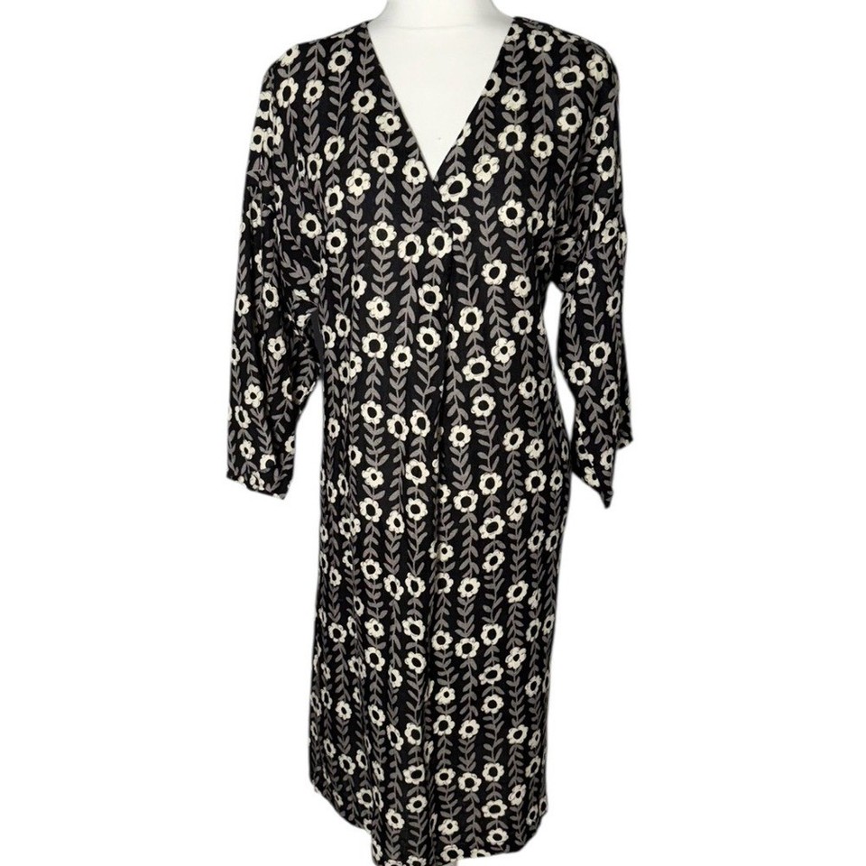 Gudrun Sjoden Linen Long Sleeve Floral Kaftan Dress Size Medium | eBay