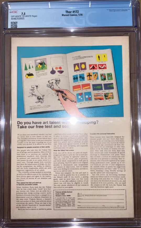 1970 The Mighty Thor #172 cgc 7.5 1st Kronin Krask * Jane Foster ...