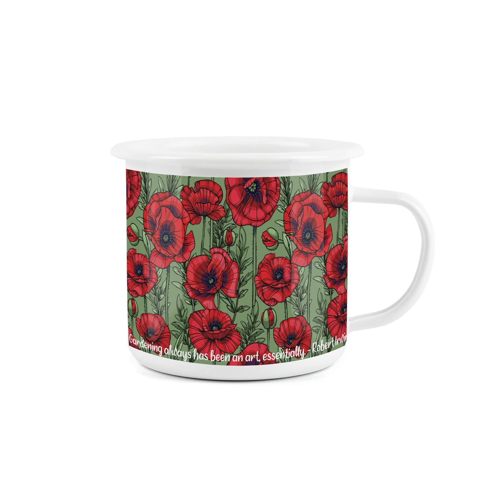 Poppies Mug - Red Floral Enamel Mug - Tea/Coffee Present for Gardeners ...
