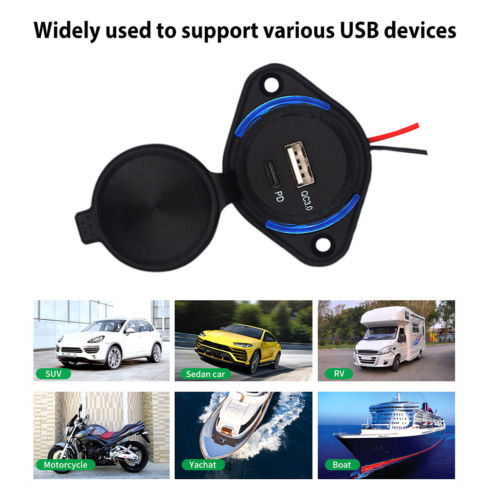 Dual USB Car Charger QC3.0 Charger Socket for ATV Caravan (QC3.0 Type C ...