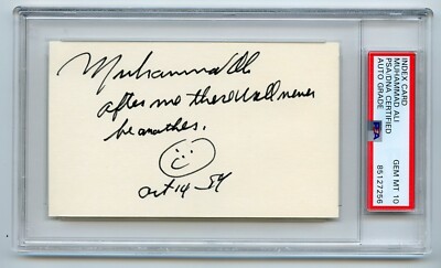 MUHAMMAD ALI Signed Index Card 1984 Autograph Quote PSA/DNA GEM MINT 10 ...