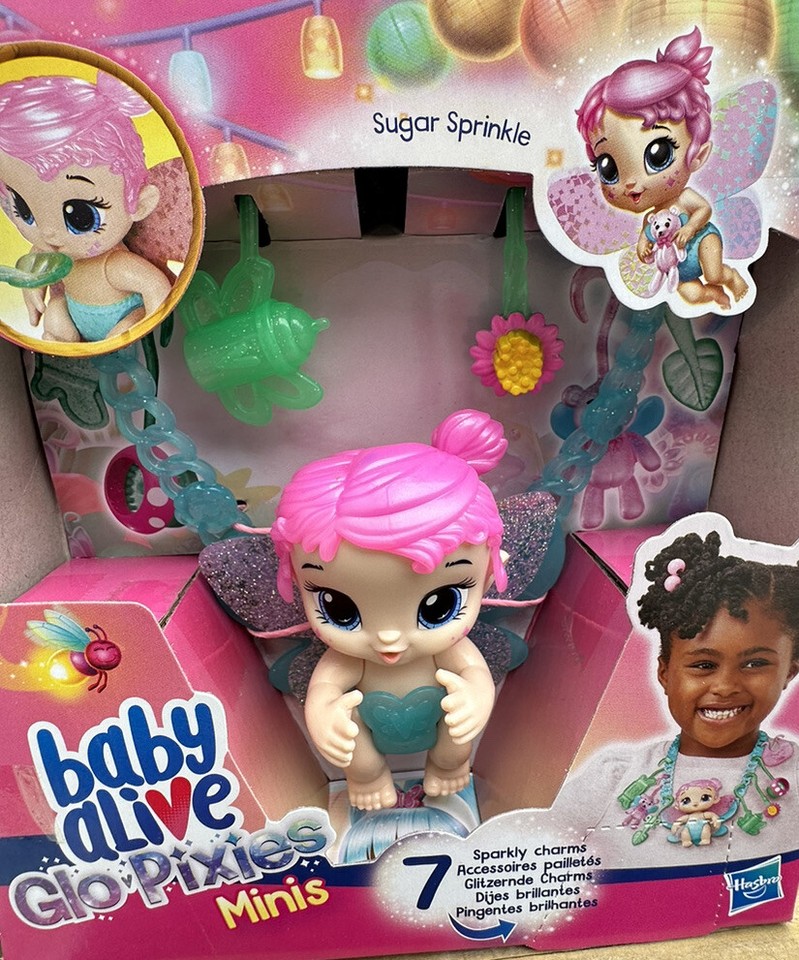 Baby Alive Glo Pixies Minis Sugar Sprinkle Doll & Necklace w/Sparkly ...