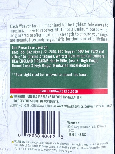 Weaver 82 One-Piece Scope Base for NEF Handi-Rifle - 48082 | eBay