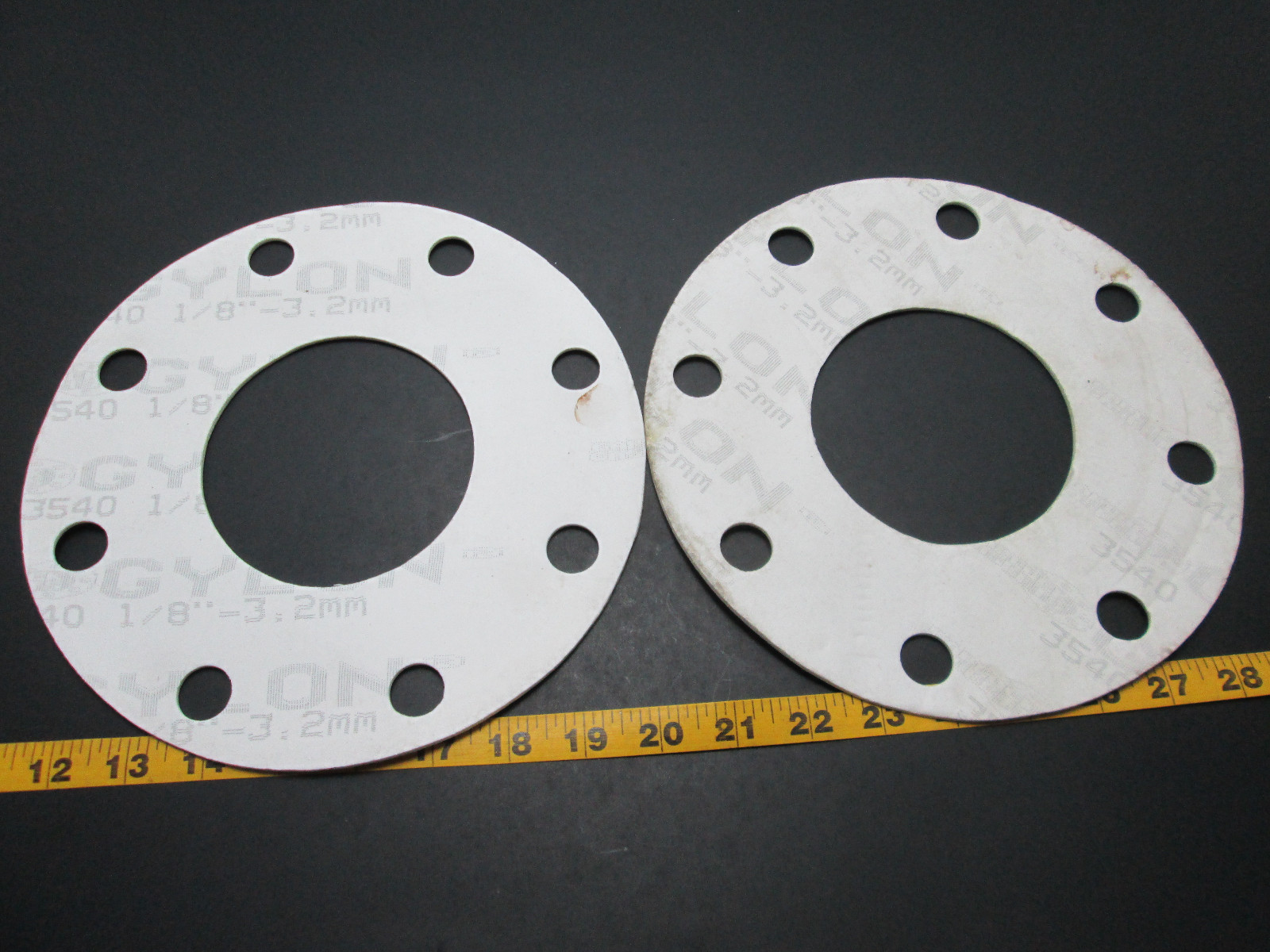 Lot of 2 Garlock Gylon Flange Gaskets 3540 1/8" 3.2mm 8 Hole 9" O.D. 4 ...