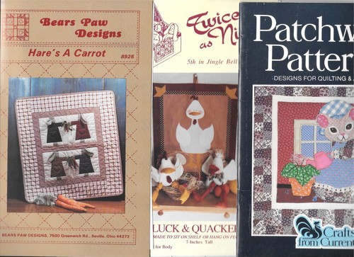 Set of 3 Patchwork Patterns Animals Designs for Quilting and Applique ...