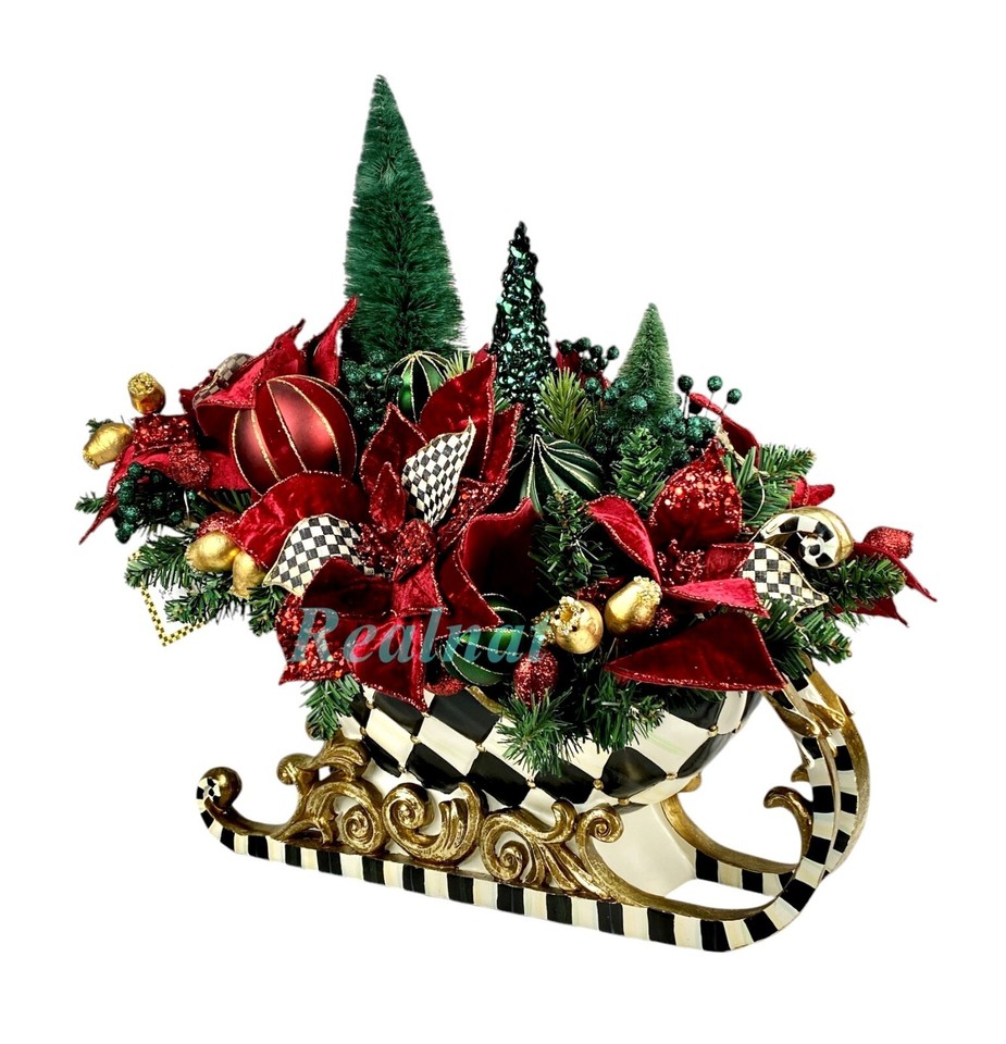MacKenzie-Childs Christmas Magic Sleigh Centerpiece New 13” W x 18” L x ...