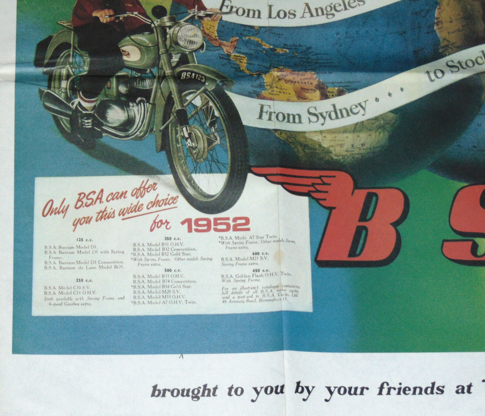 Vintage Motorcycle Poster & Parts List, 1952 BSA LINE-UP... Domi Racer from 1984 | eBay