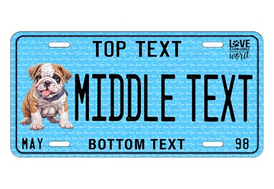 Cute Bulldog License Plate Custom Blue Puppy Dog Tag Any State Auto ATV ...