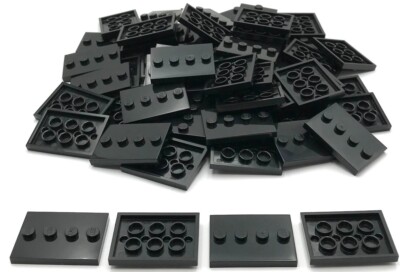 Lego 60 New Black Tiles Flat Smooth Modified 3 x 4 w/ 4 Studs in Center ...
