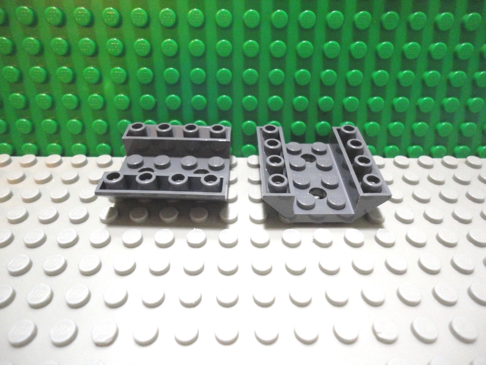 Lego 2 Dark Bluish Gray 4x4 Double Inverted brick block Slopes with cut ...