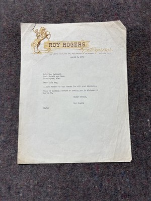 Vintage Famous Actor/Singer Roy Rogers Personal Letter | eBay
