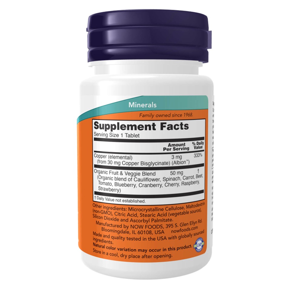 NOW Copper Glycinate with Albion Copper, 120 Tablets, Promotes ...