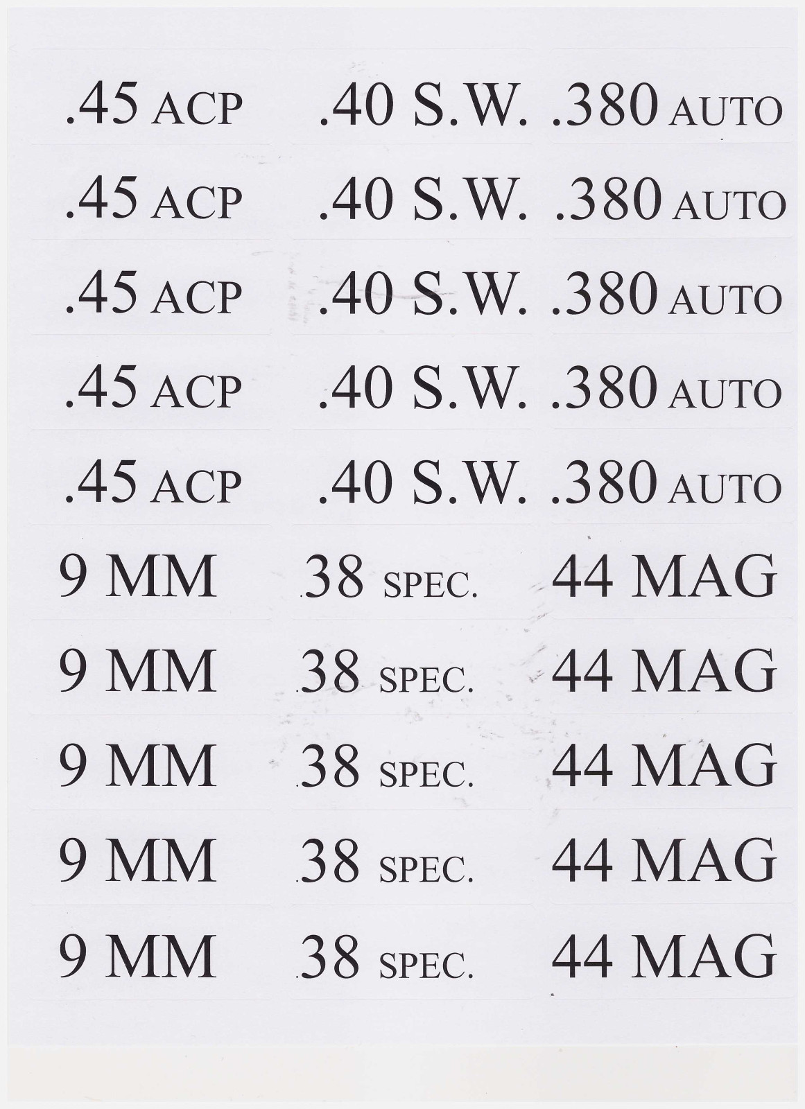 60 Ammo Can Labels for Pistol Ammo 10 Labels each- 45acp,9mm,40sw,38sp ...