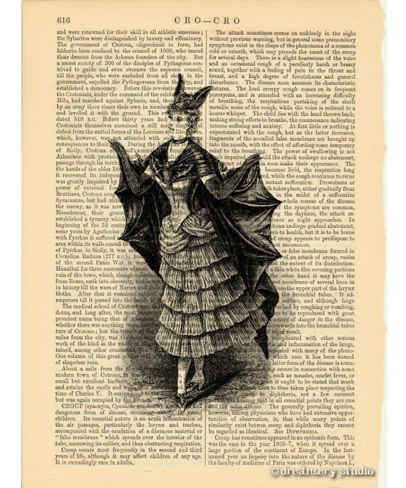Victorian Bat Girl Costume Art Print on Vintage Book Page Home ...