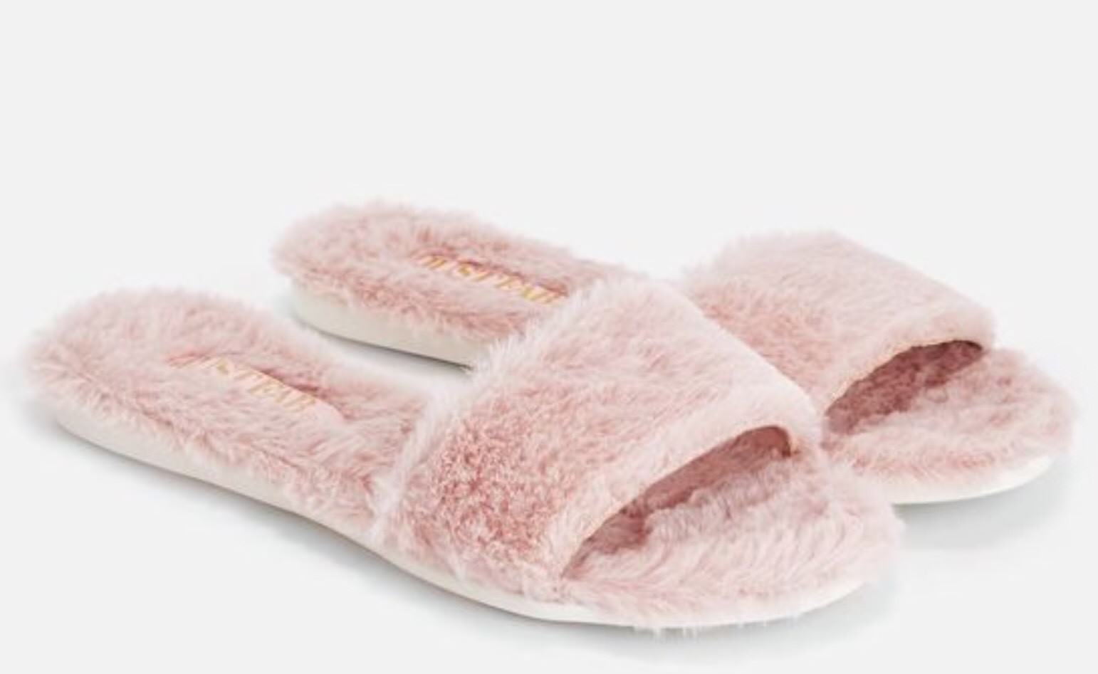 JustFab Jennie Blush Faux Fur Slip On Slides House Slippers Women’s Sz ...