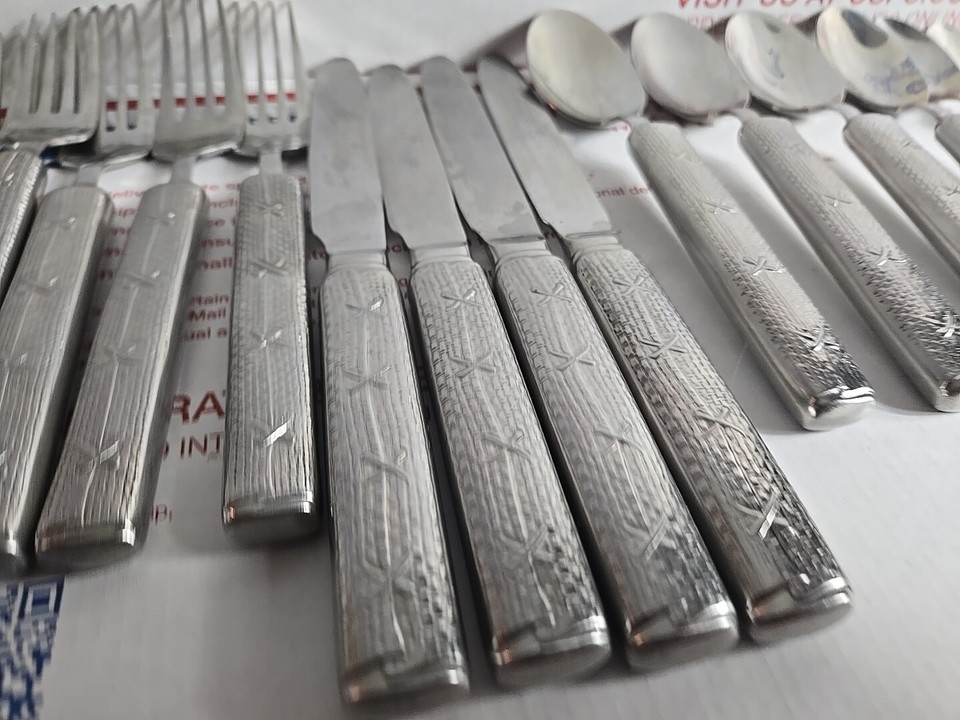 18 pcs Joseph Abboud CROSS STITCH Glossy 18/10 Stainless Flatware Lot B ...