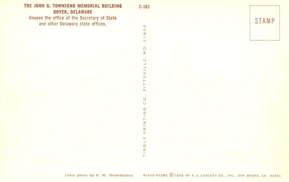 Postcard the John G Townsend Memorial building, Dover, Delaware | eBay