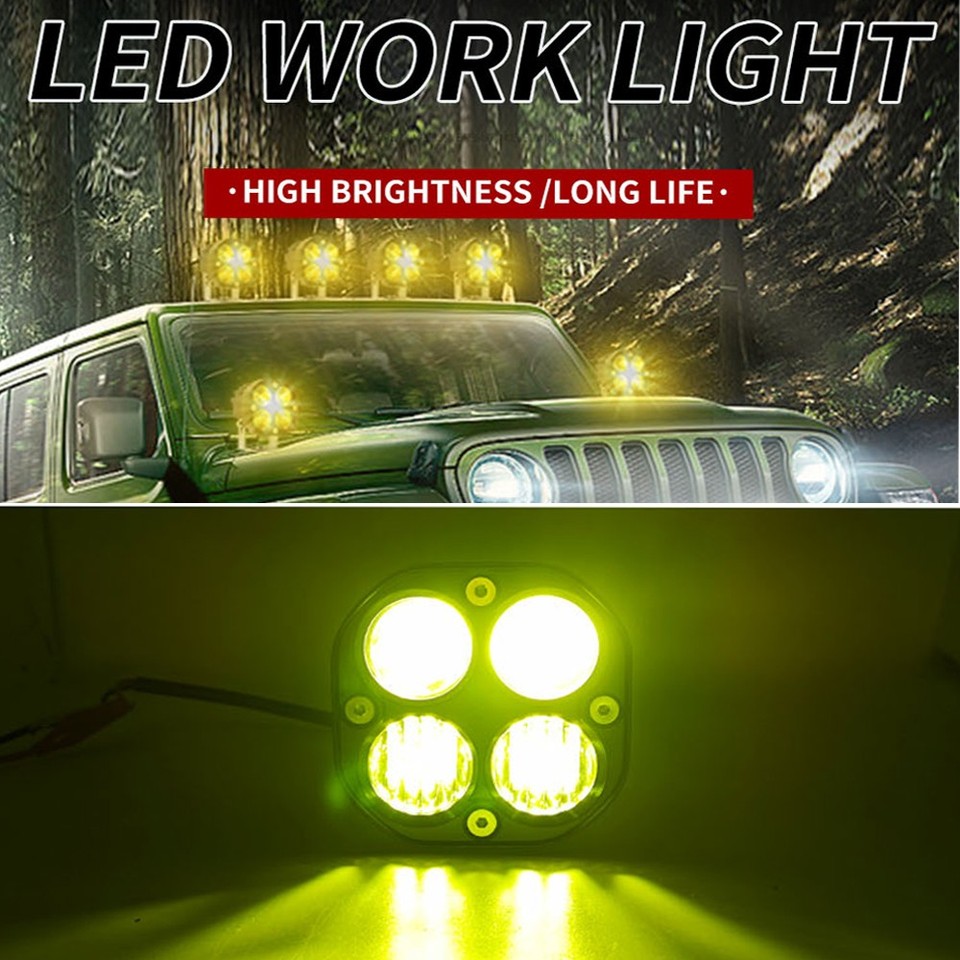 2x 3"/5'' Yellow LED Work Light Pods Driving Fog Flood Beam Light Fit ...