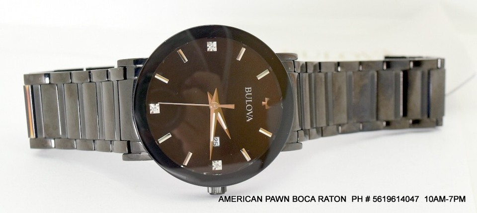 Bulova Men's Quartz Watch with Diamond Dial Edge to Edge Crystal Black ...