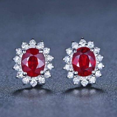 925 Sterling Silver Crystal Red Gemstone Stud Earrings Jewellery Women ...